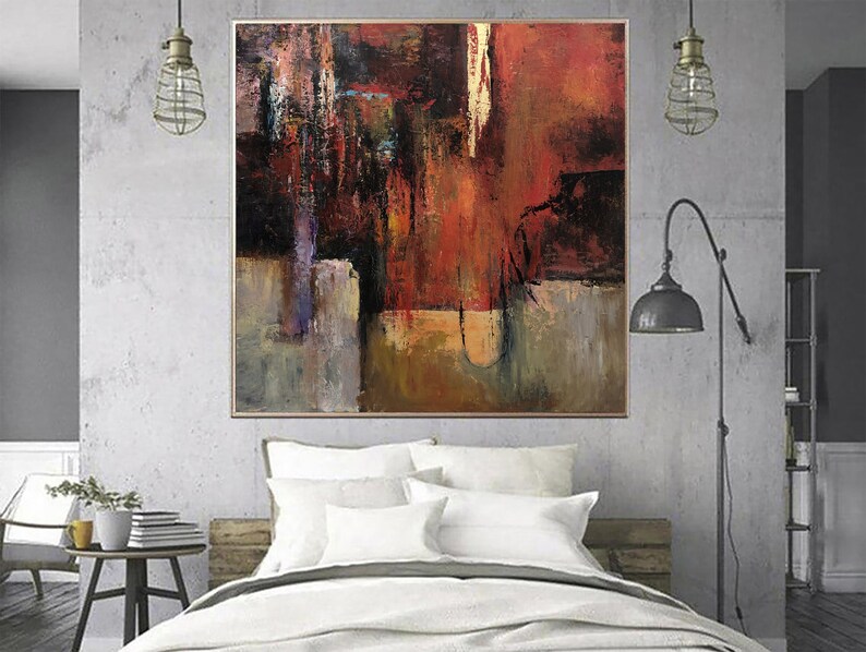 Red Abstract Oil Painting Wall Art Orange Colorful Artwork | Etsy