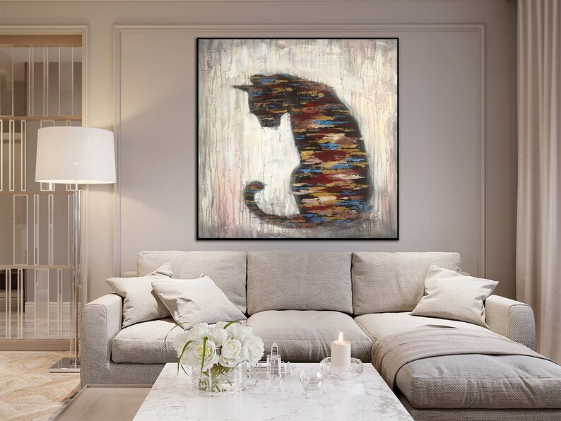 Abstract Cat Painting: Multicolored Wildlife Art - Etsy