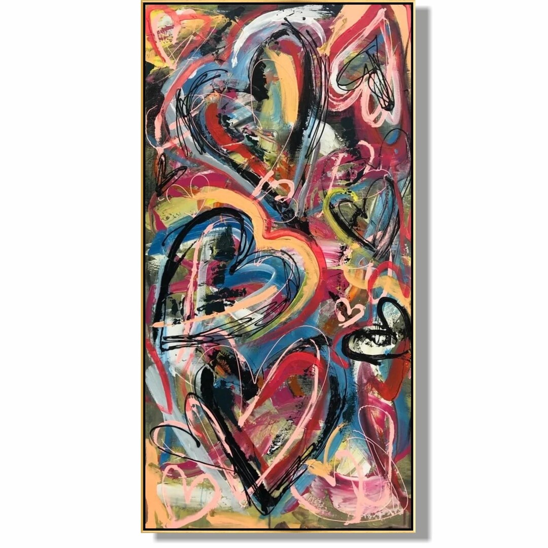Large Canvas Vibrant Abstract Heart Painting Colorful Love Art Modern ...