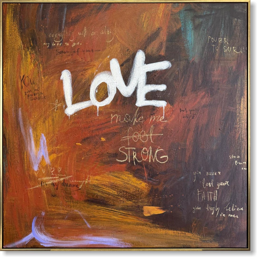 Large Abstract Expressionist Painting Bold Love Typography Art ...