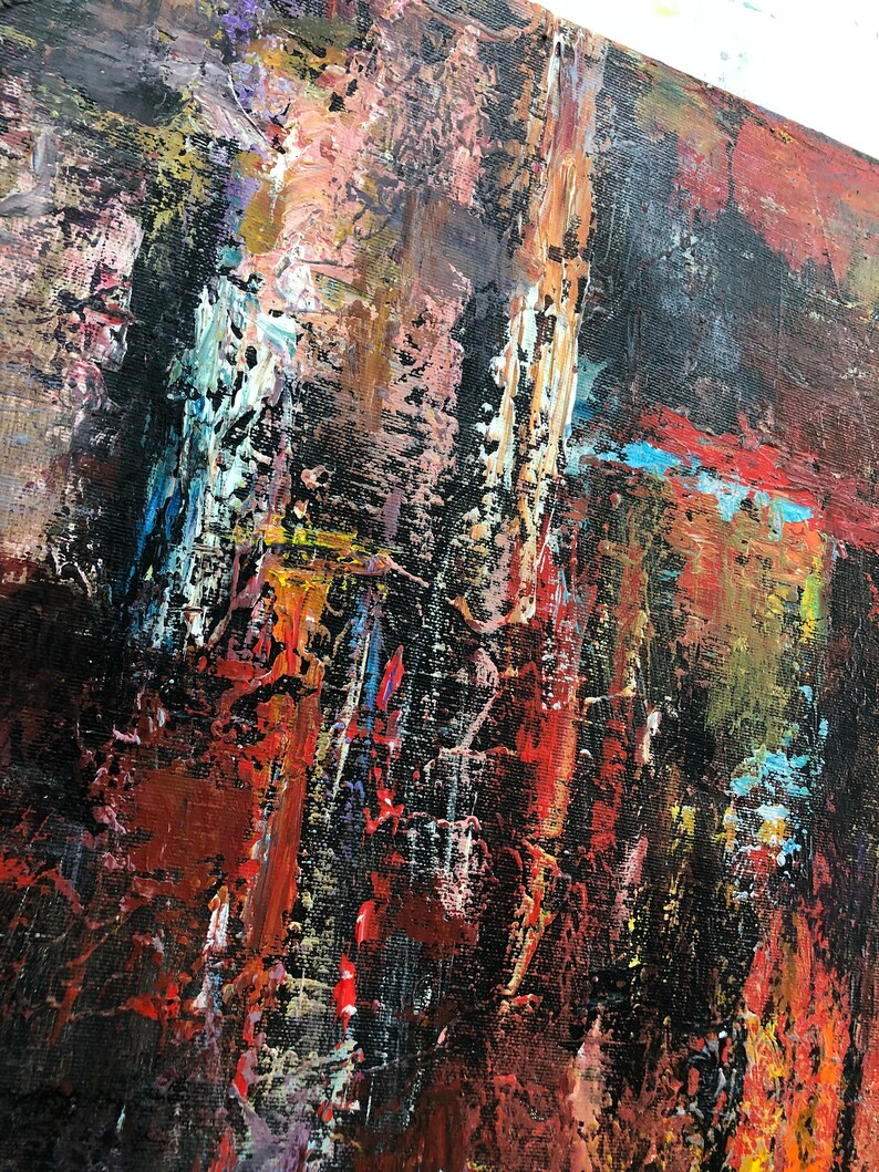 Red Abstract Oil Painting Wall Art Orange Colorful Artwork | Etsy