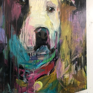 Large Abstract Dog Portrait Paintings on Canvas Expressive Modern Pet ...