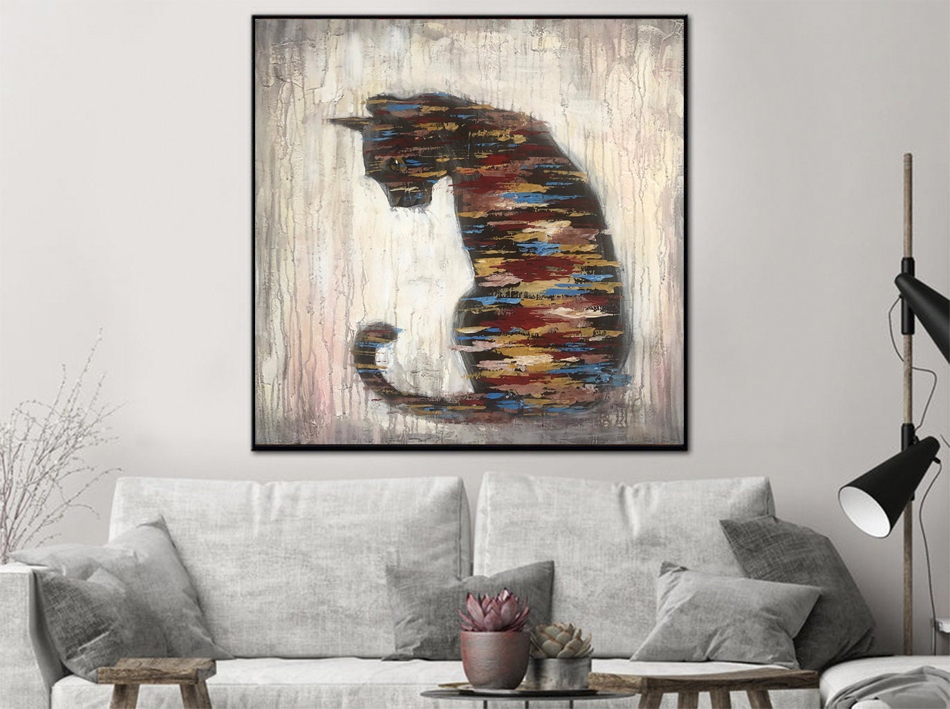 Abstract Cat Painting: Multicolored Wildlife Art - Etsy