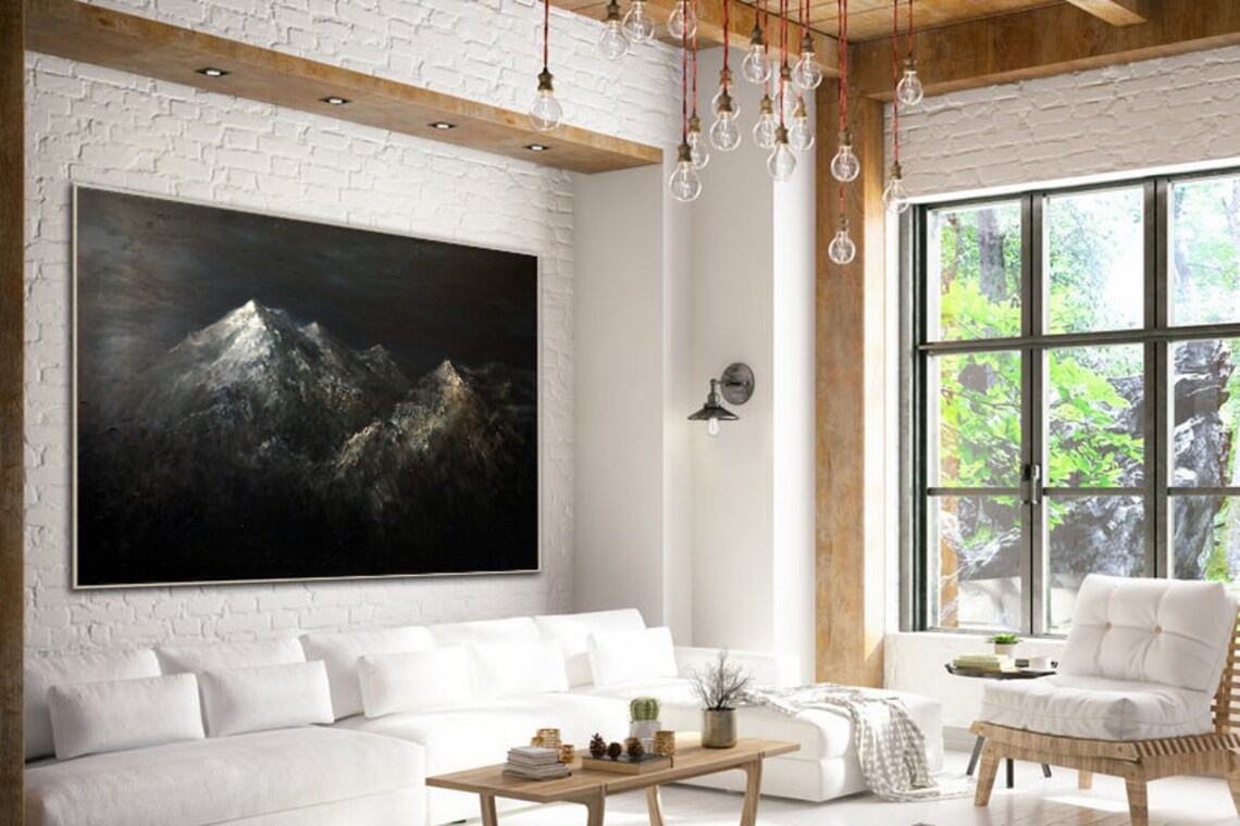 Abstract Mountain Painting: Black and White Textured Alps Artwork - Etsy