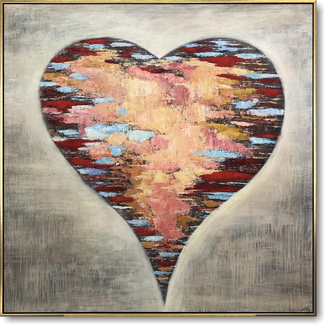Abstract Heart Painting Multicolored Strokes Art Vivid Wall Art Square ...
