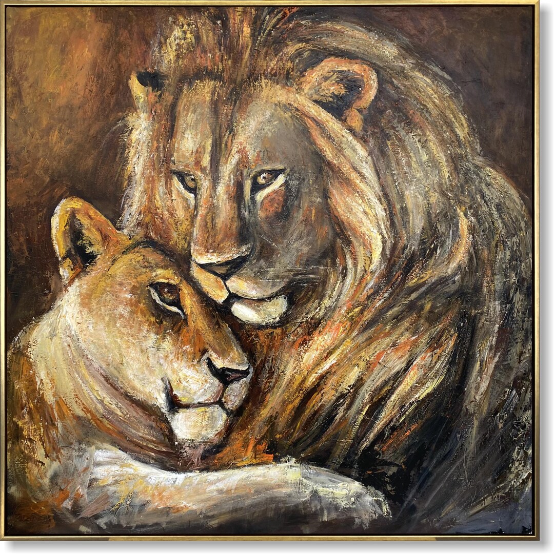Lion Couple Painting Abstract Majestic Safari Art Realistic Painting ...
