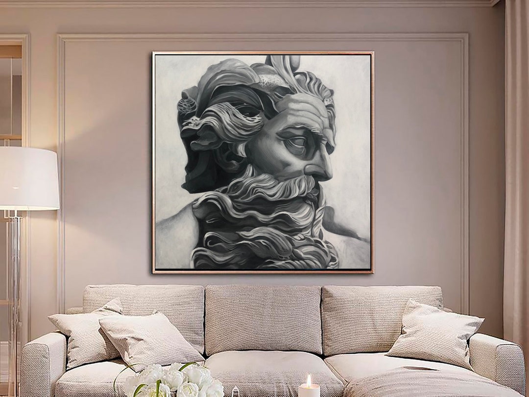 Extra Large Abstract Zeus Portrait Oil Painting Gray Painting Roman ...