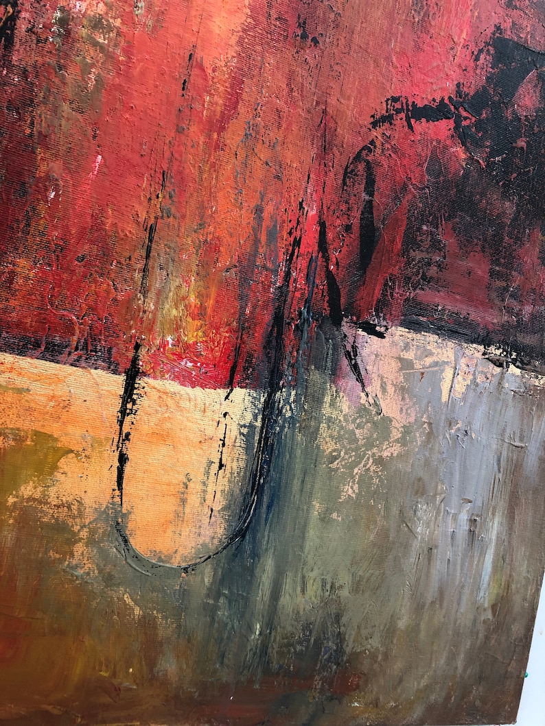 Red Abstract Oil Painting Wall Art Orange Colorful Artwork - Etsy