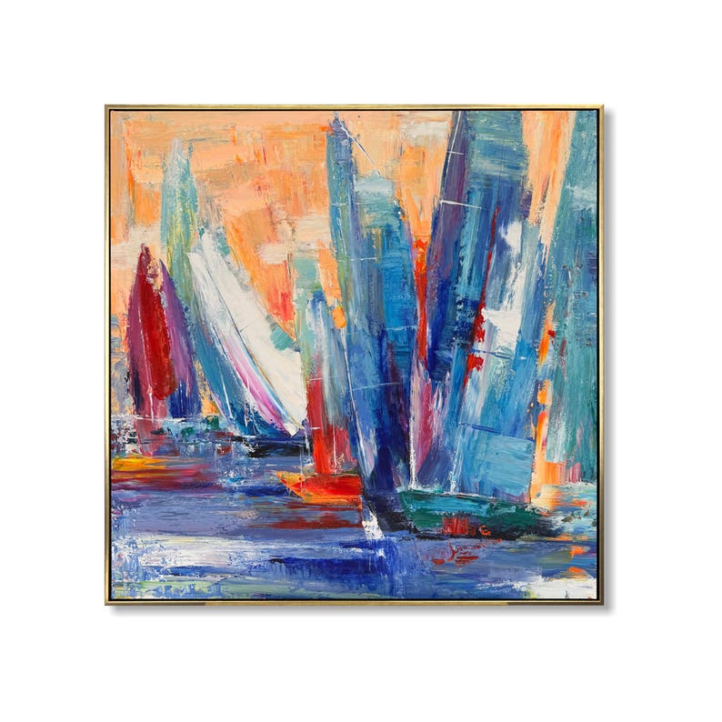 Colorful Sailboat Abstract Painting – Bold Modern Seascape Wall Art - Etsy