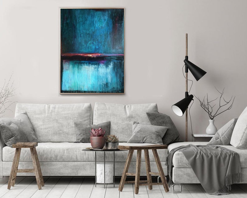 Large Abstract Painting On Canvas Deep Blue Abstract Painting | Etsy