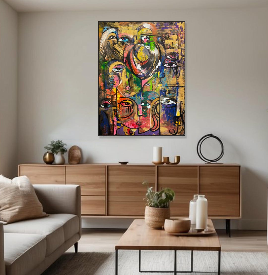 Painting Colorful Cubist Eyes – Abstract Portrait Canvas Wall Art Decor ...