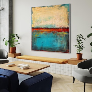 Large Abstract Painting in Blue, Red, and Beige – Textured Mark Rothko ...