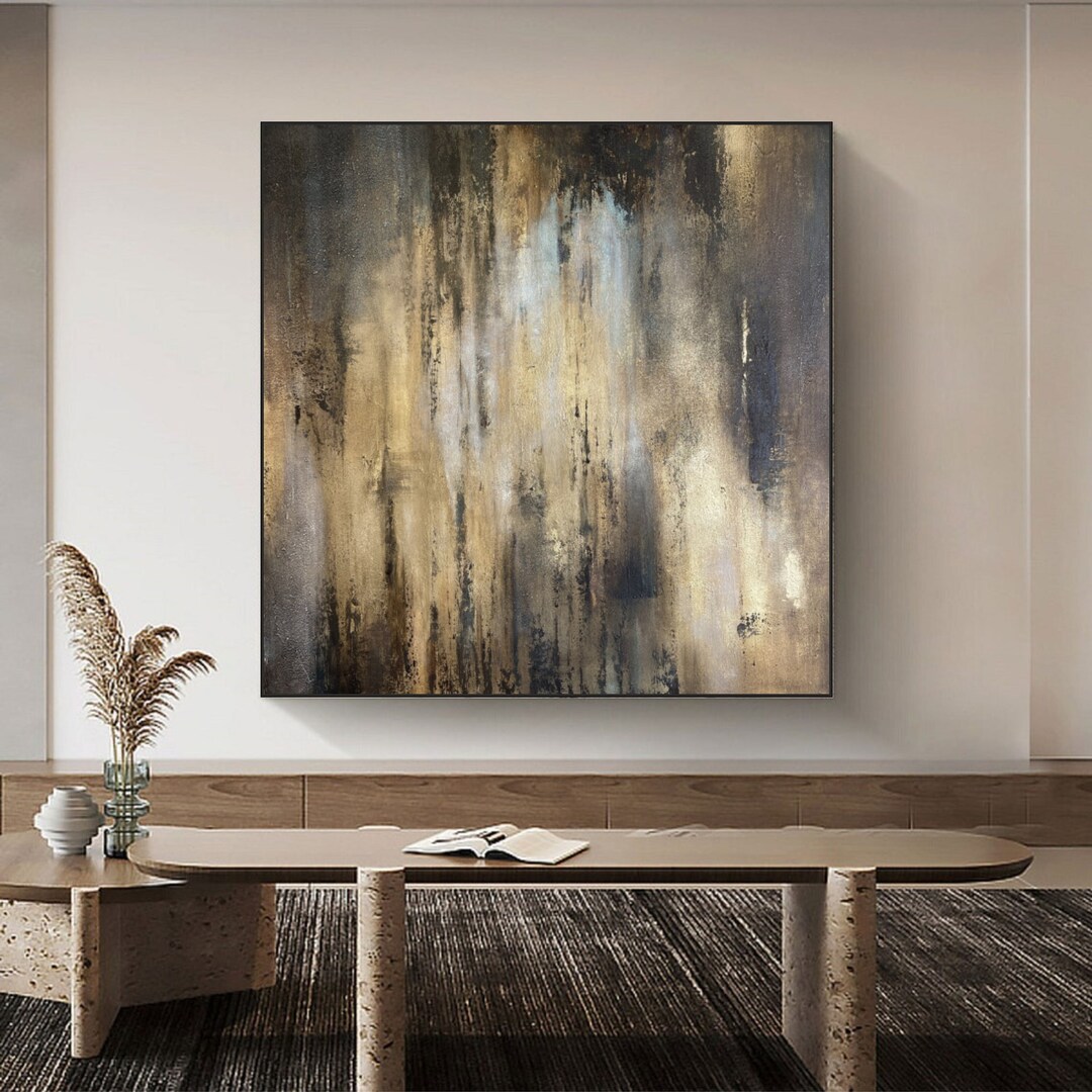 Original Golden Painting on Canvas Abstract Glow Wall Art Modern ...