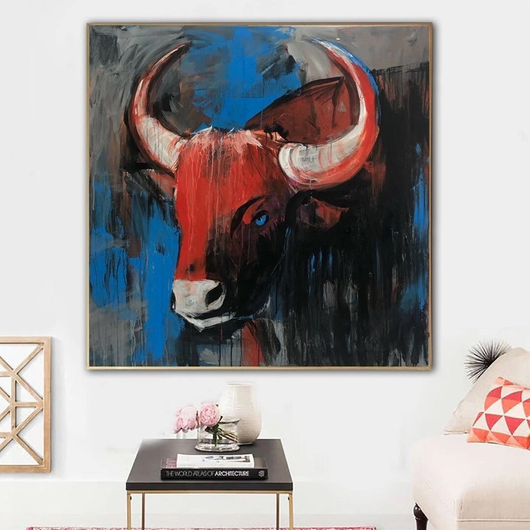 40x40 Abstract Cow Head Paintings on Canvas Colorul Expressionist Art ...