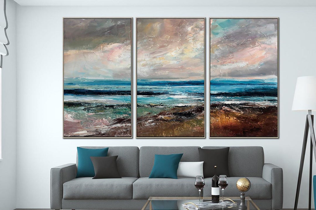 Original Abstract Seascape Set of 3 Paintings on Canvas Ocean - Etsy