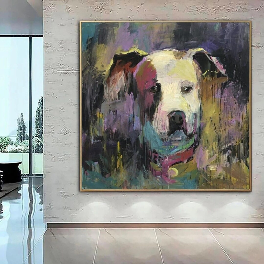 Large Abstract Dog Paintings on Canvas American Pitbull - Etsy