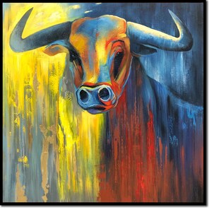 Bold Abstract Bull Painting on Canvas Colorful Art With Red, Blue and ...