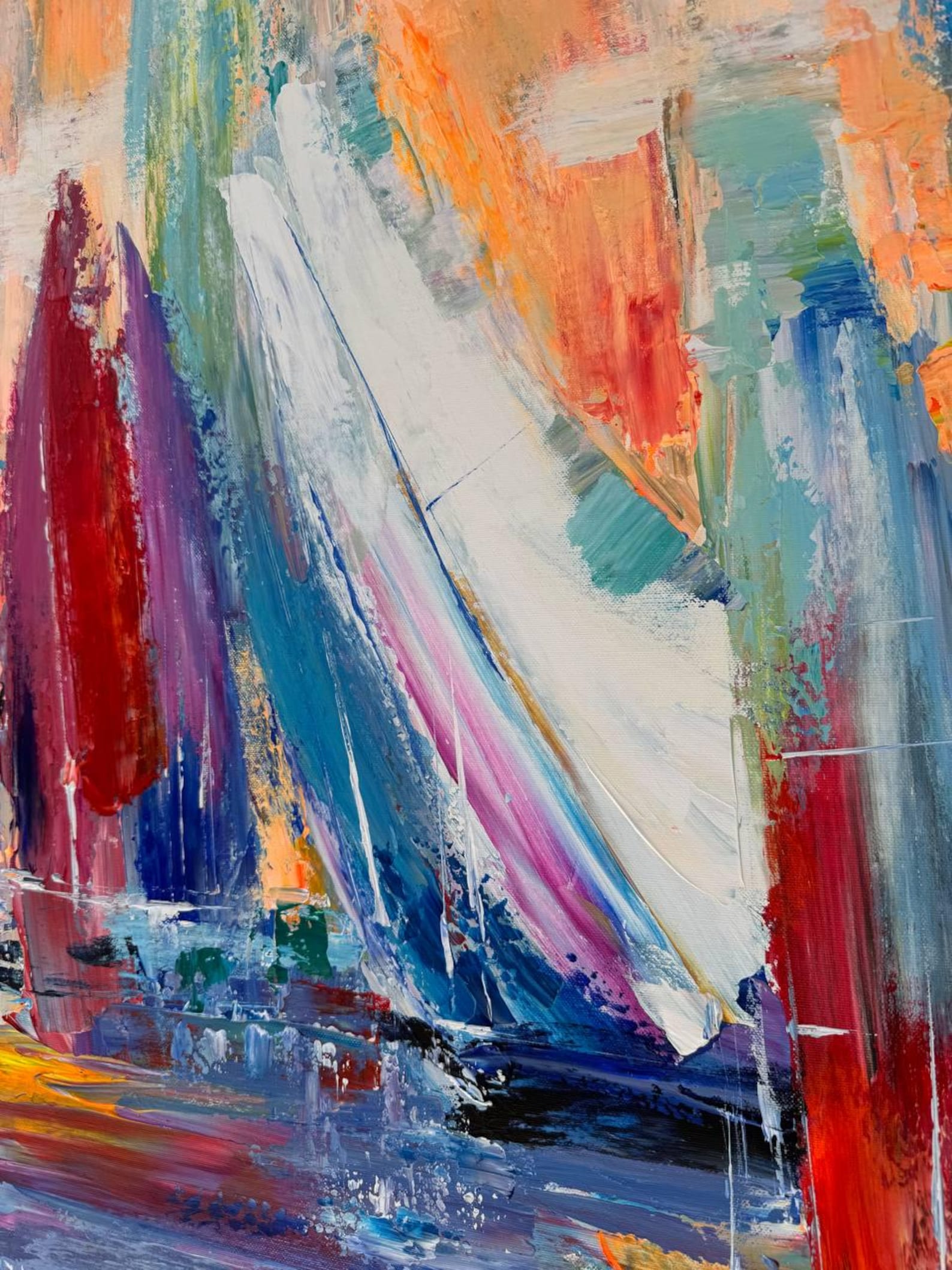 Colorful Sailboat Abstract Painting – Bold Modern Seascape Wall Art - Etsy