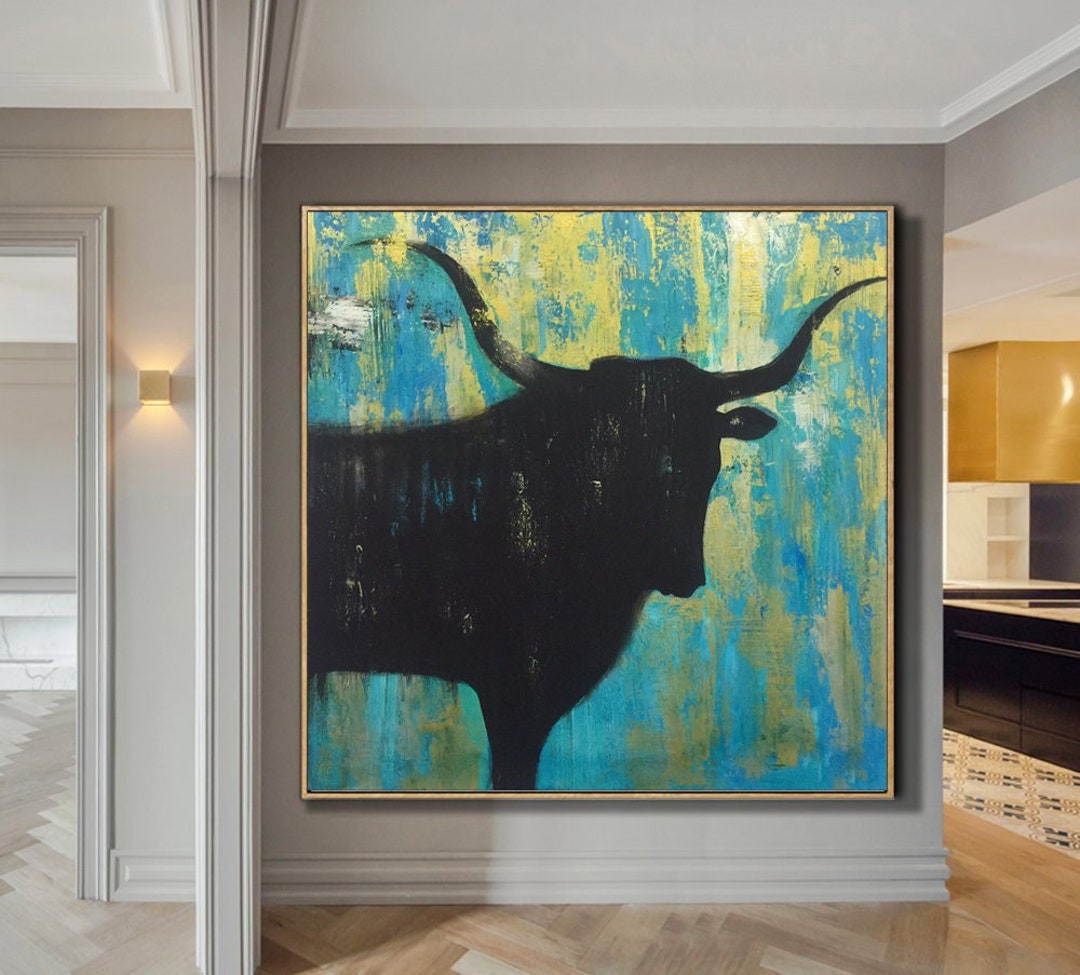 Modern Bull Painting Bold Black Animal Silhouette Art - Etsy