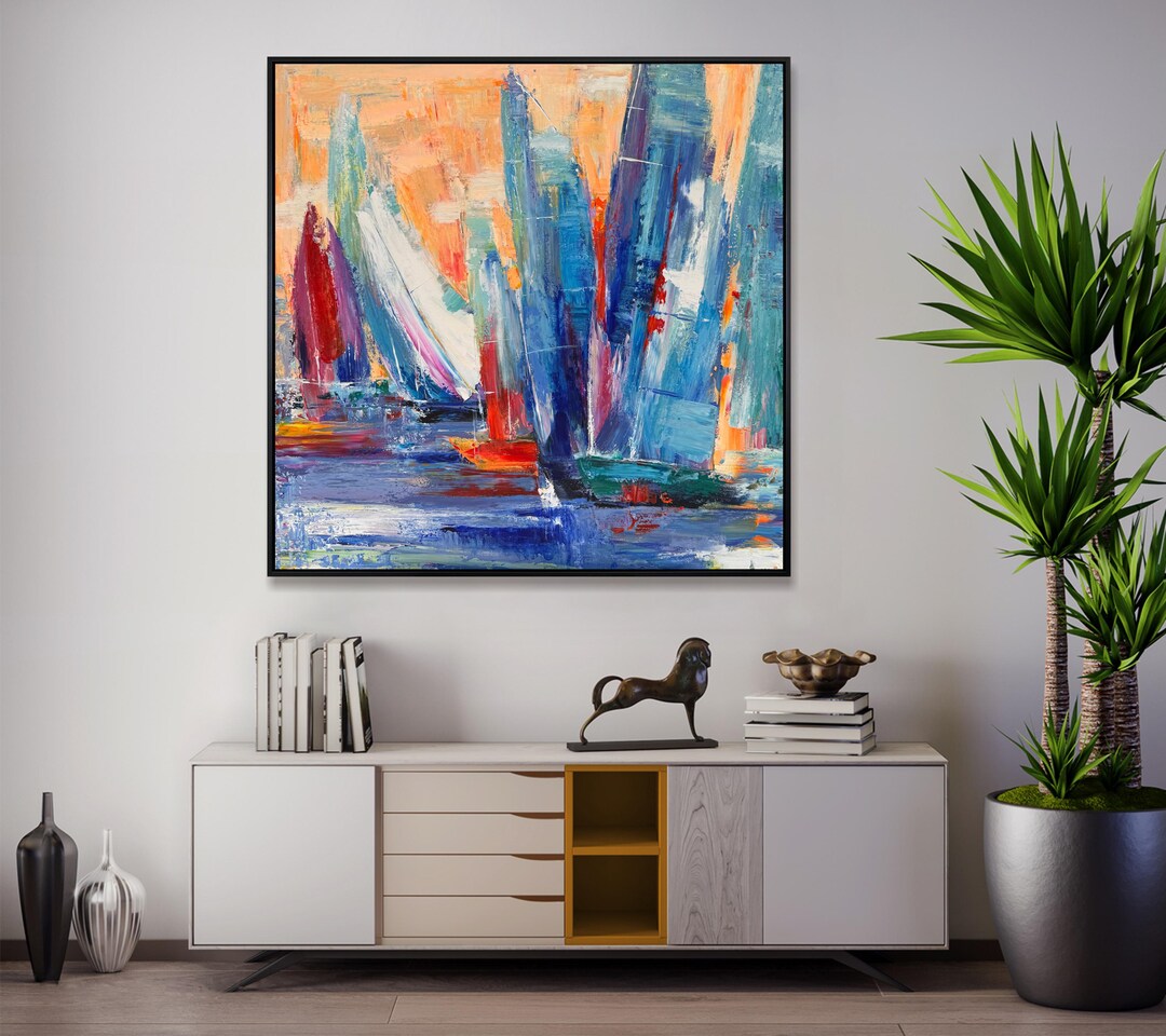 Colorful Sailboat Abstract Painting – Bold Modern Seascape Wall Art - Etsy