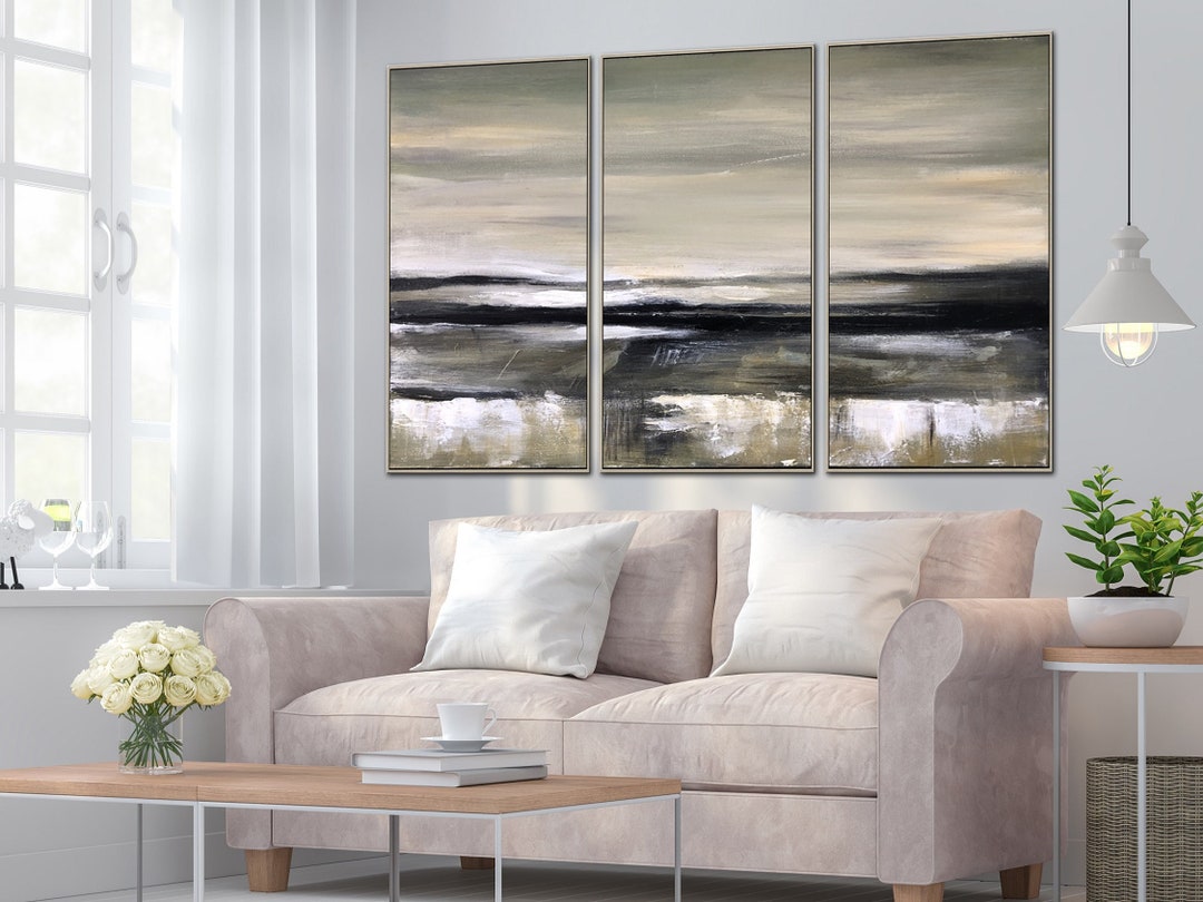 Large Abstract Landscape Painting Set of 3 Original Artwork Brown Wall ...