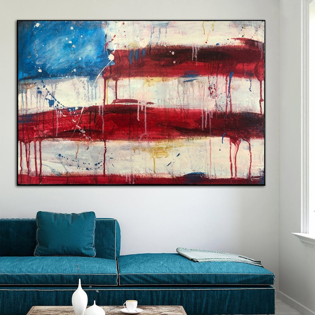 Abstract American Flag Oil Painting: Modern USA Wall Art - Etsy