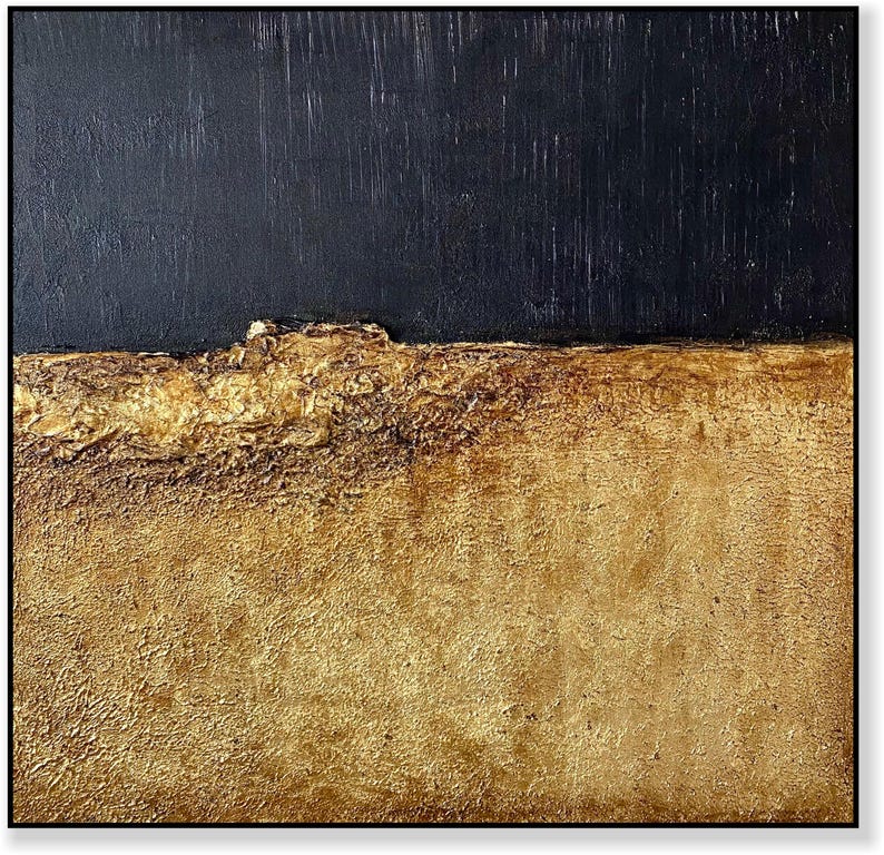 Oversized Gold and Black Abstract Painting, Textured Minimalist Canvas ...