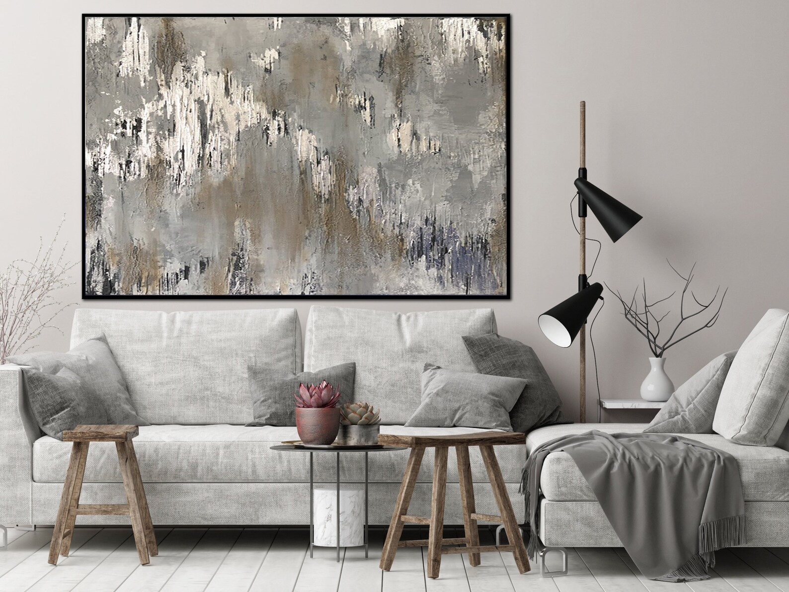 Silver Leaf Wall Art Abstract Painting Canvas Contemporary Art - Etsy