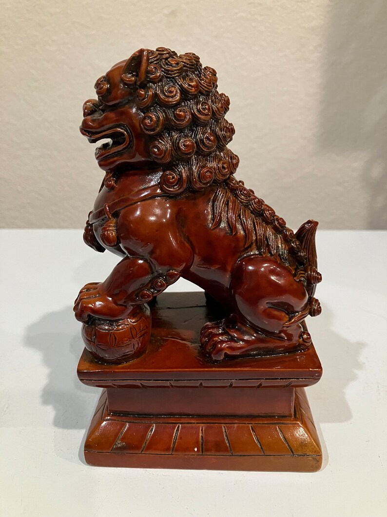 Vintage Heavy Resin Asian Cinnabar Red Foo Dog Lion Figurine - Etsy