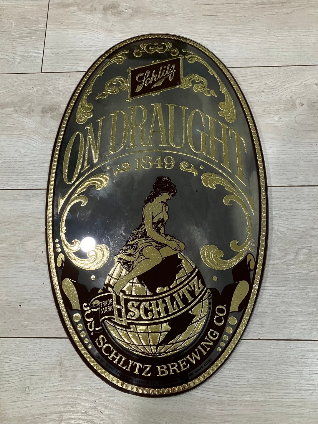 1972 SCHLITZ on Draught Oral Shaped Bar Mirror Advertising Sign 20 X 11 ...