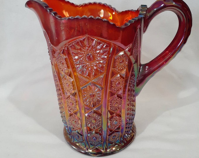 Indiana Carnival Glass Pitcher Ruby Red Iridescent Heirloom Sunset ...