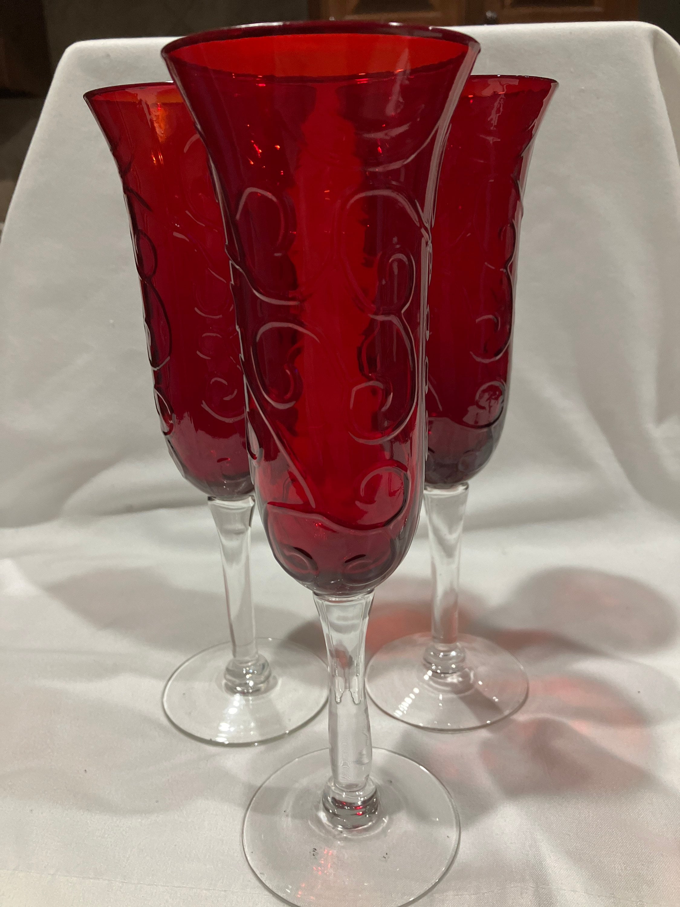 Set of 4 9-inch Tall Embossed Ruby Red Flared Champagne - Etsy