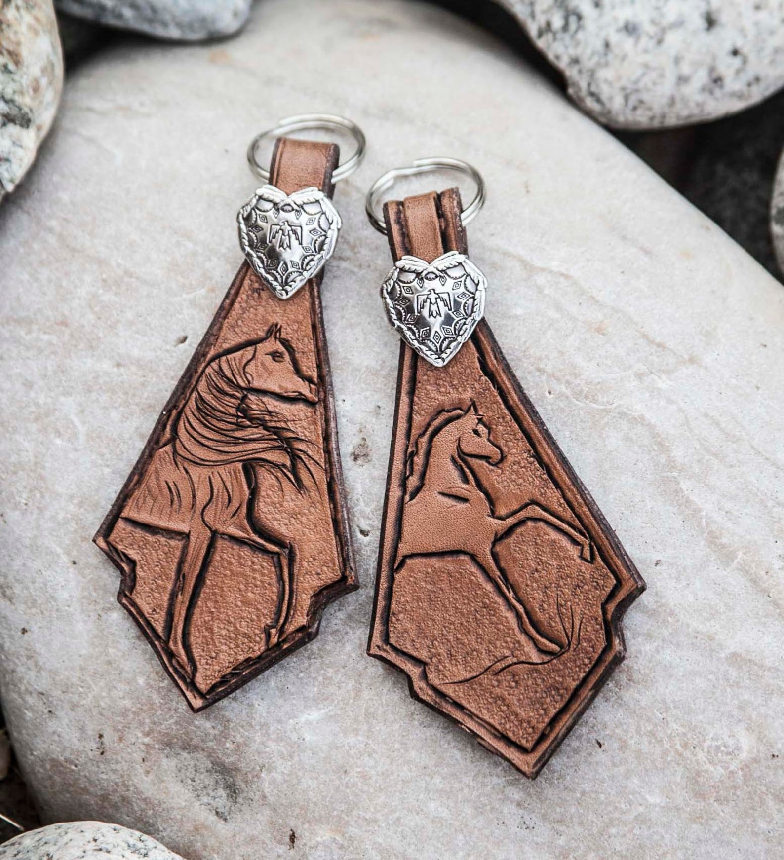 Arabian Horse Key Ring, Carved Leather, Silver Thunderbird, Western ...