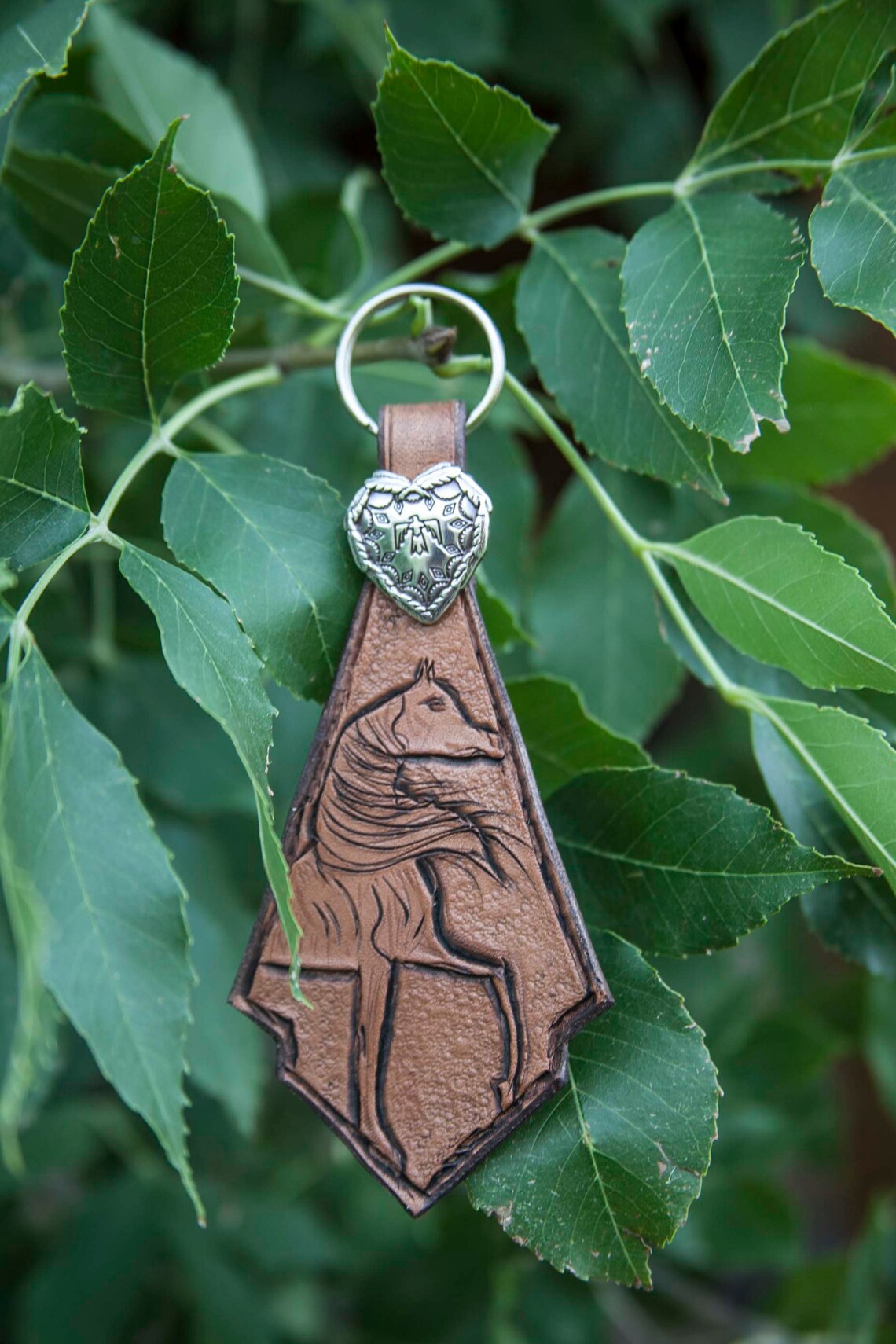 Arabian Horse Key Ring, Carved Leather, Silver Thunderbird, Western ...