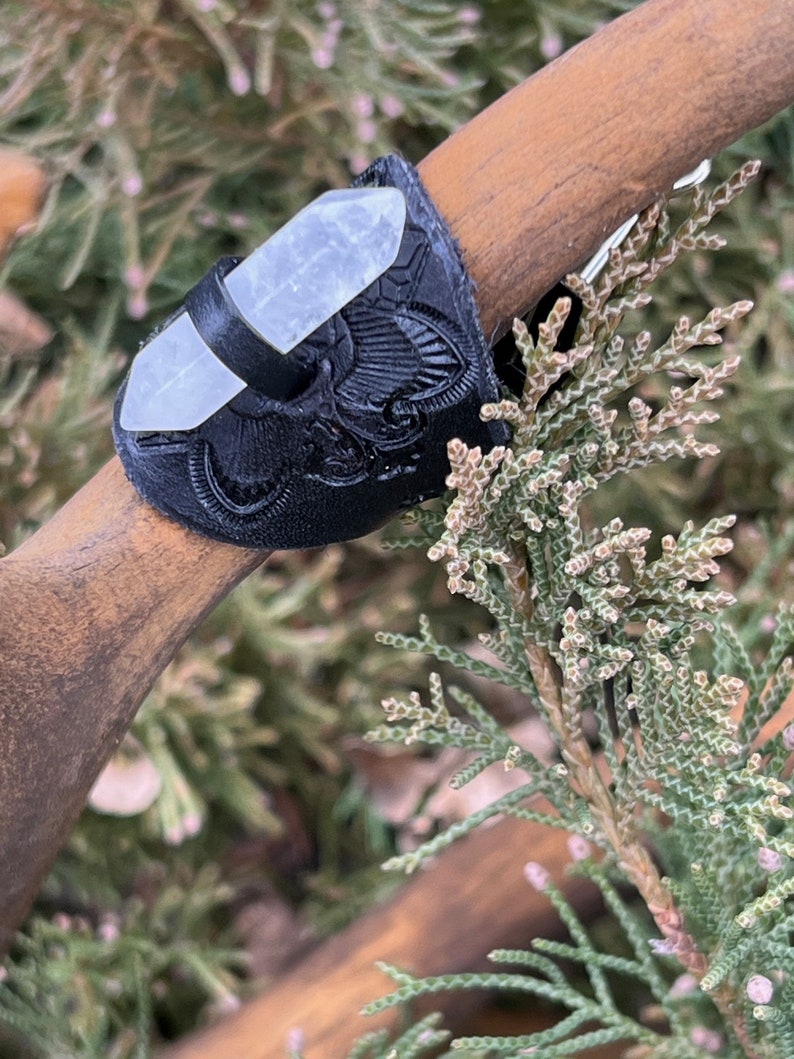 Druid Ring, Tooled Leather, Raw Quartz Crystal, Western, Celtic Design ...