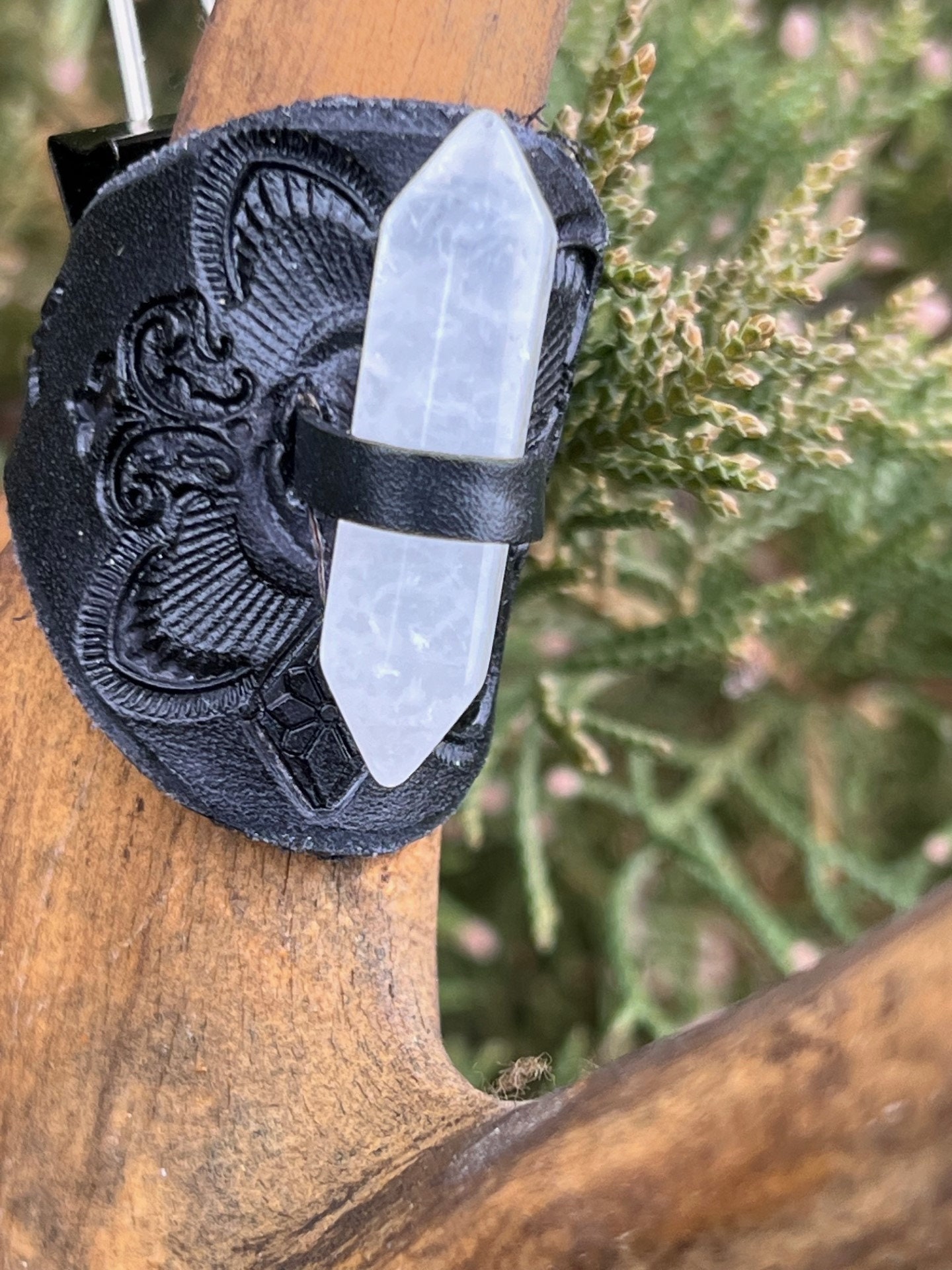 Druid Ring, Tooled Leather, Raw Quartz Crystal, Western, Celtic Design ...
