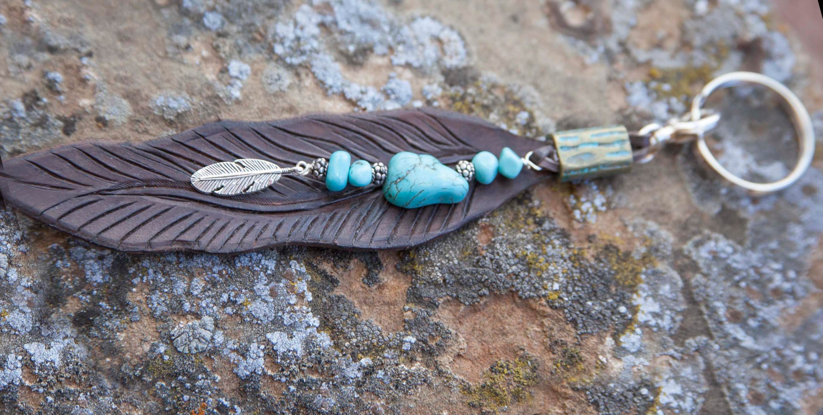 Eagle Feather Key Ring With Turquoise, Western, Rustic, Bag Charm - Etsy