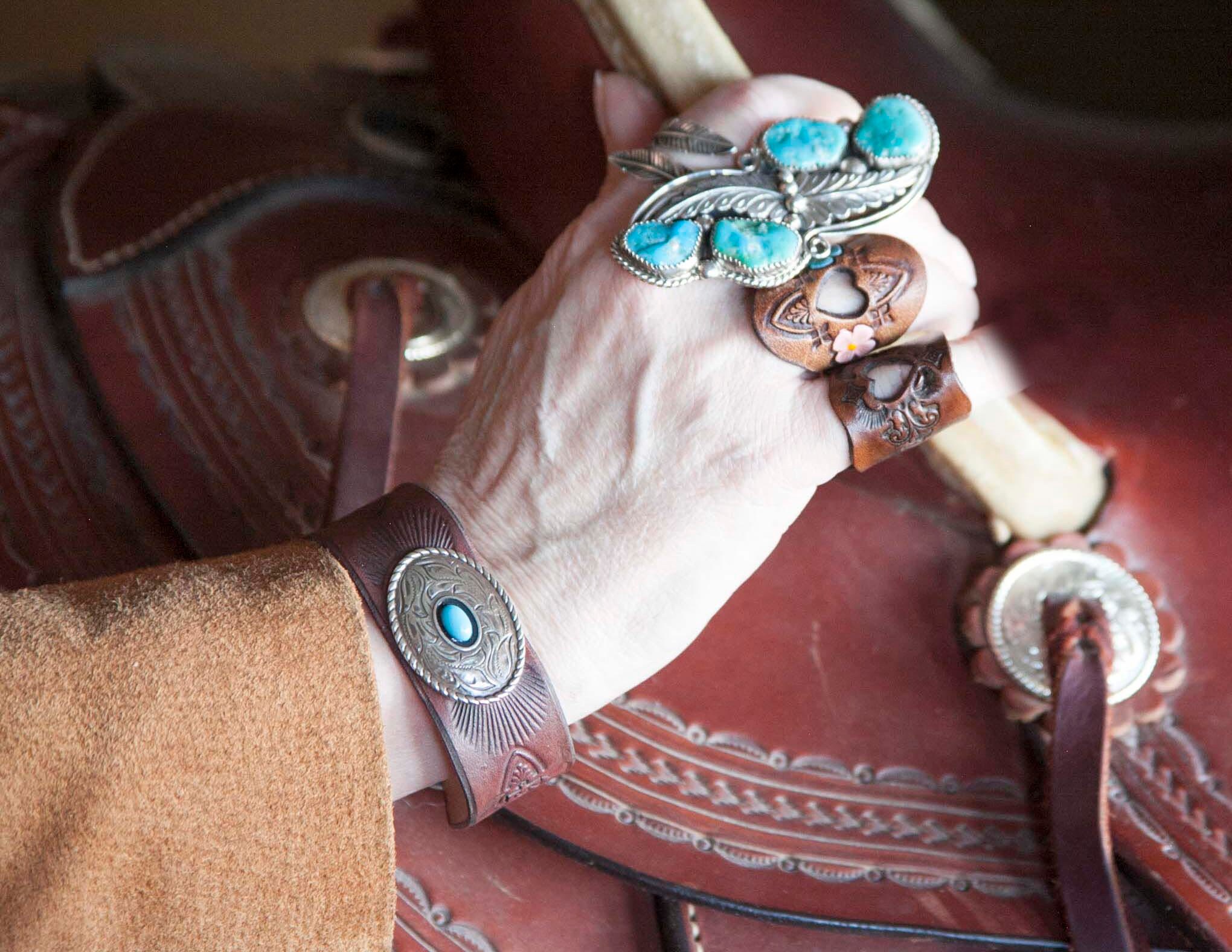 Western Leather Cuff Bracelet Hand Tooled Southwestern Design Unisex - Etsy