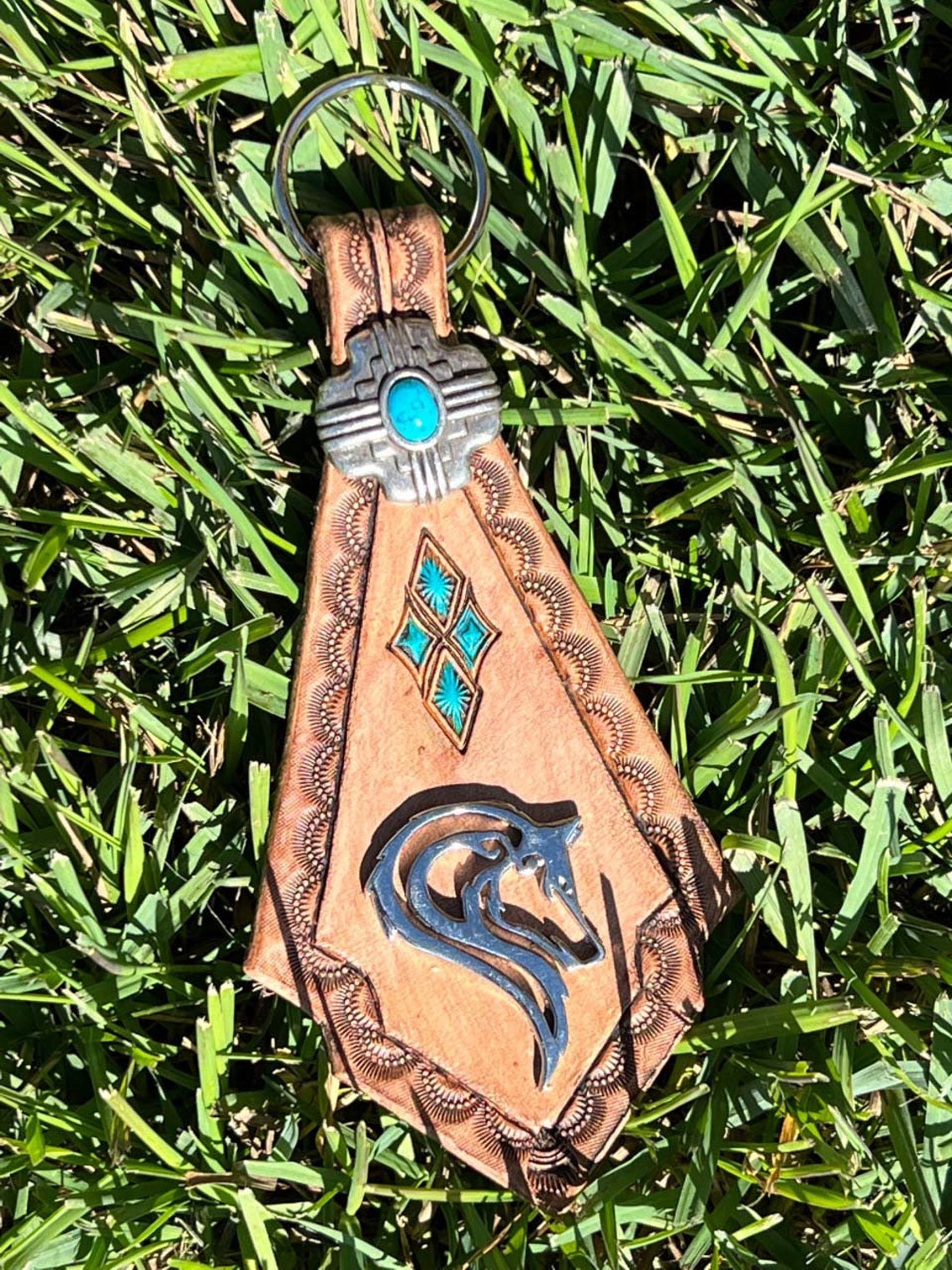 Custom Leather Key Ring, Hand Tooled, Carved Leather, Hand Painted ...