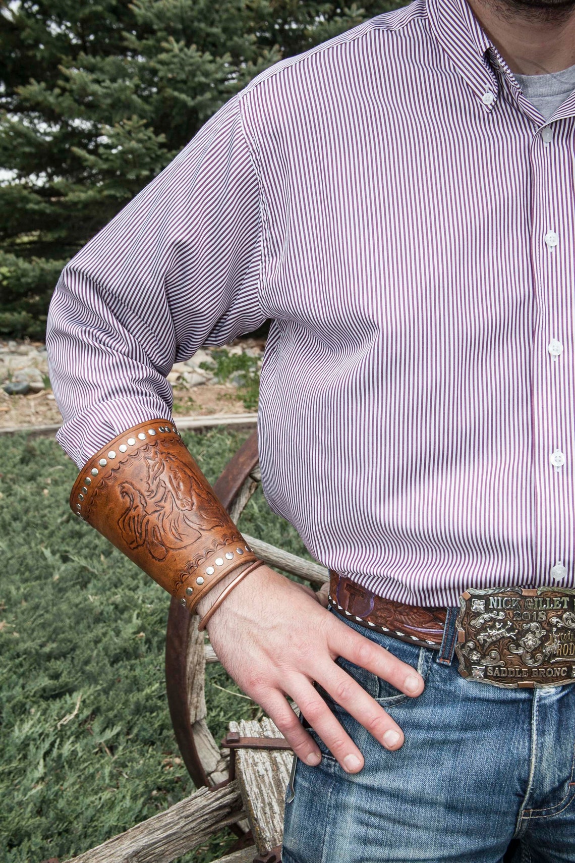 Leather Custom Carved Cowboy Wrist Cuffs a Song for the - Etsy