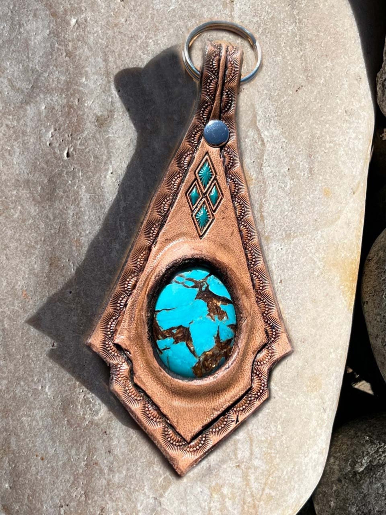 Custom Leather Key Ring, Hand Tooled, Carved Leather, Hand Painted ...