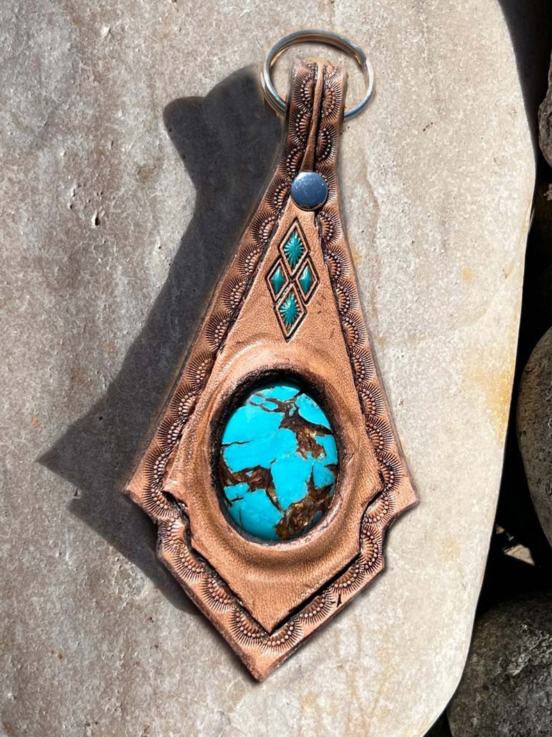 Custom Leather Key Ring, Hand Tooled, Carved Leather, Hand Painted ...