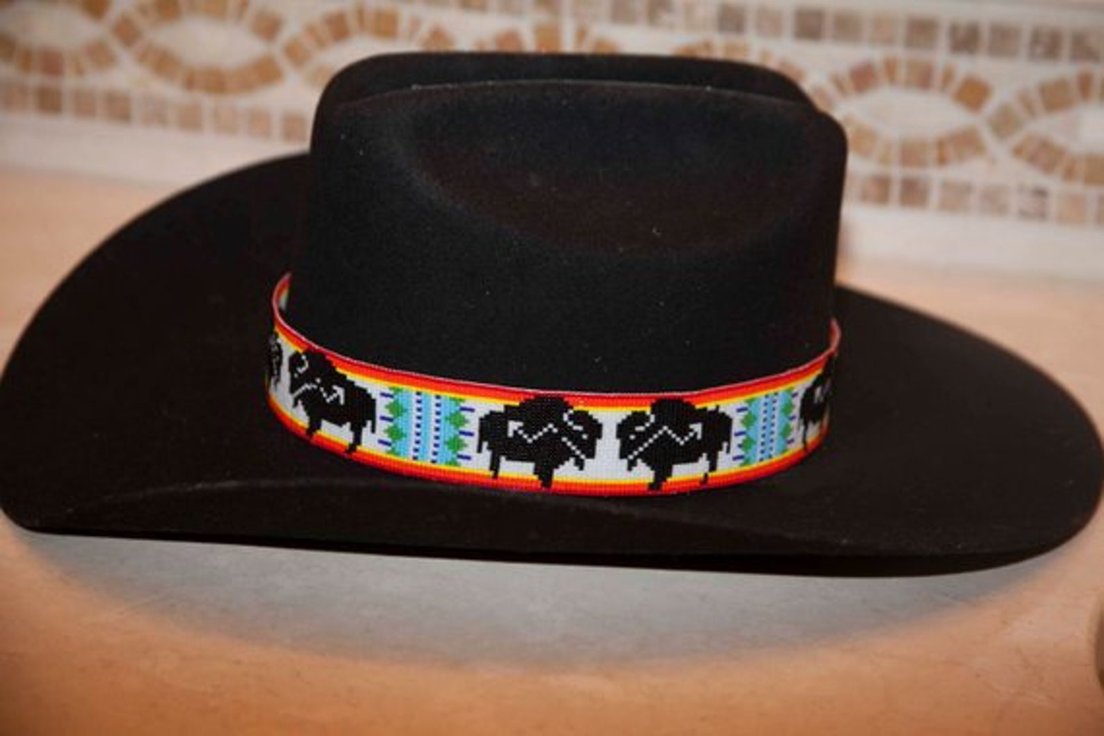 Buffalo Native American Style Wide Hat Band, Beaded Hatband - Etsy