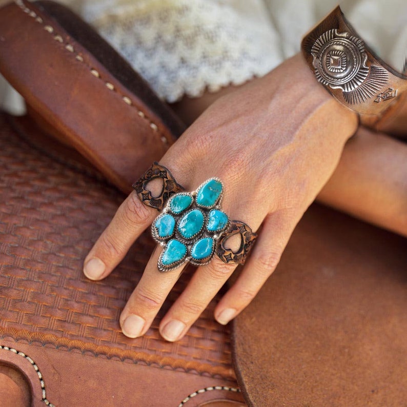 Small Hand Painted Flower Leather Ring Tooled Western Design - Etsy