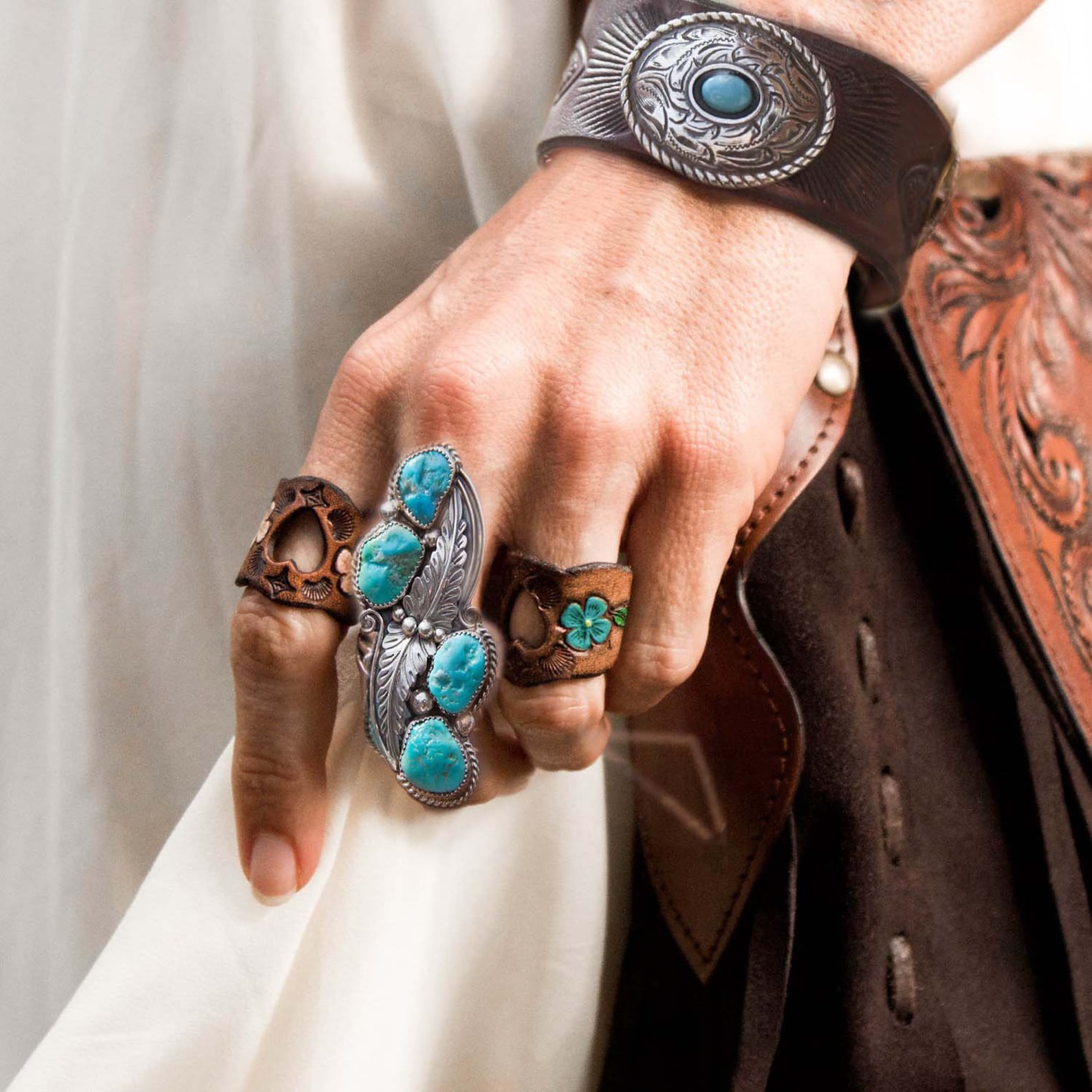 Small Hand Painted Flower Leather Ring Tooled Western Design - Etsy