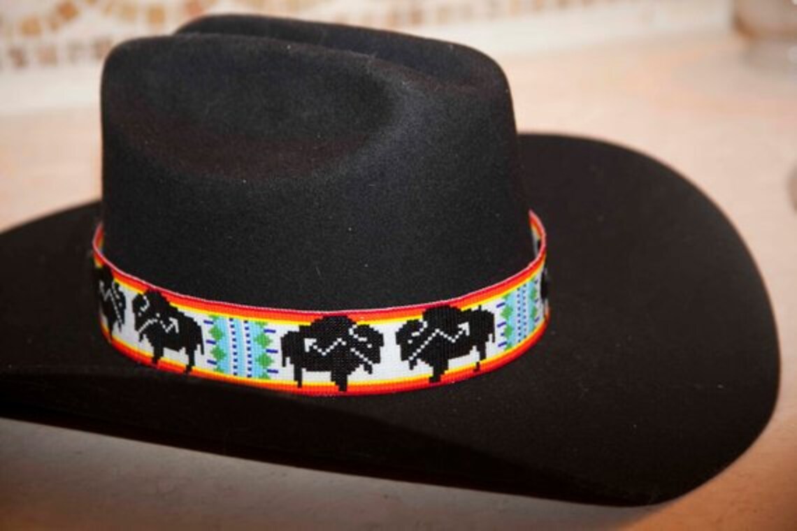 Buffalo Native American Style Wide Hat Band, Beaded Hatband - Etsy