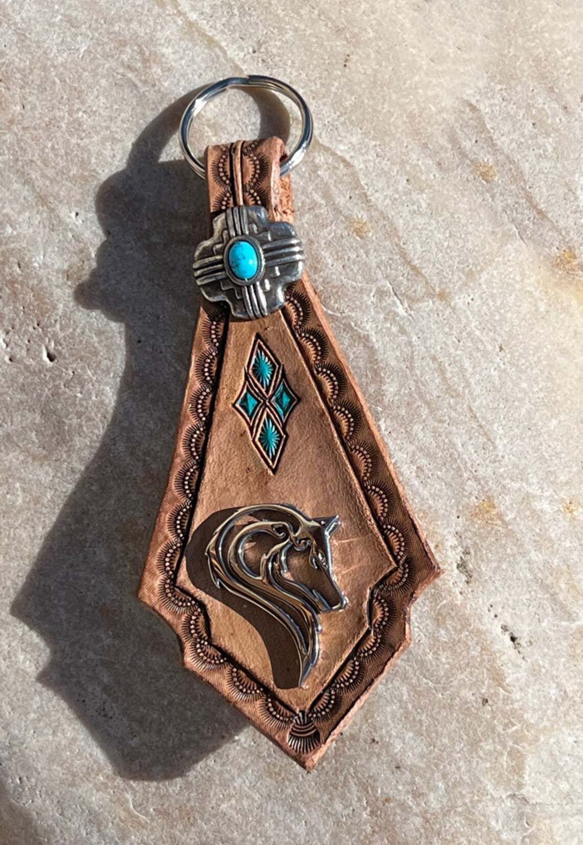 Custom Leather Key Ring, Hand Tooled, Carved Leather, Hand Painted ...