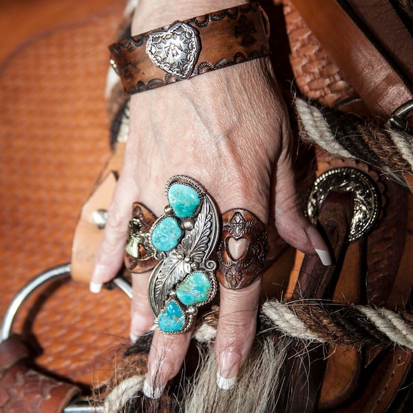 Small Hand Painted Flower Leather Ring Tooled Western Design - Etsy