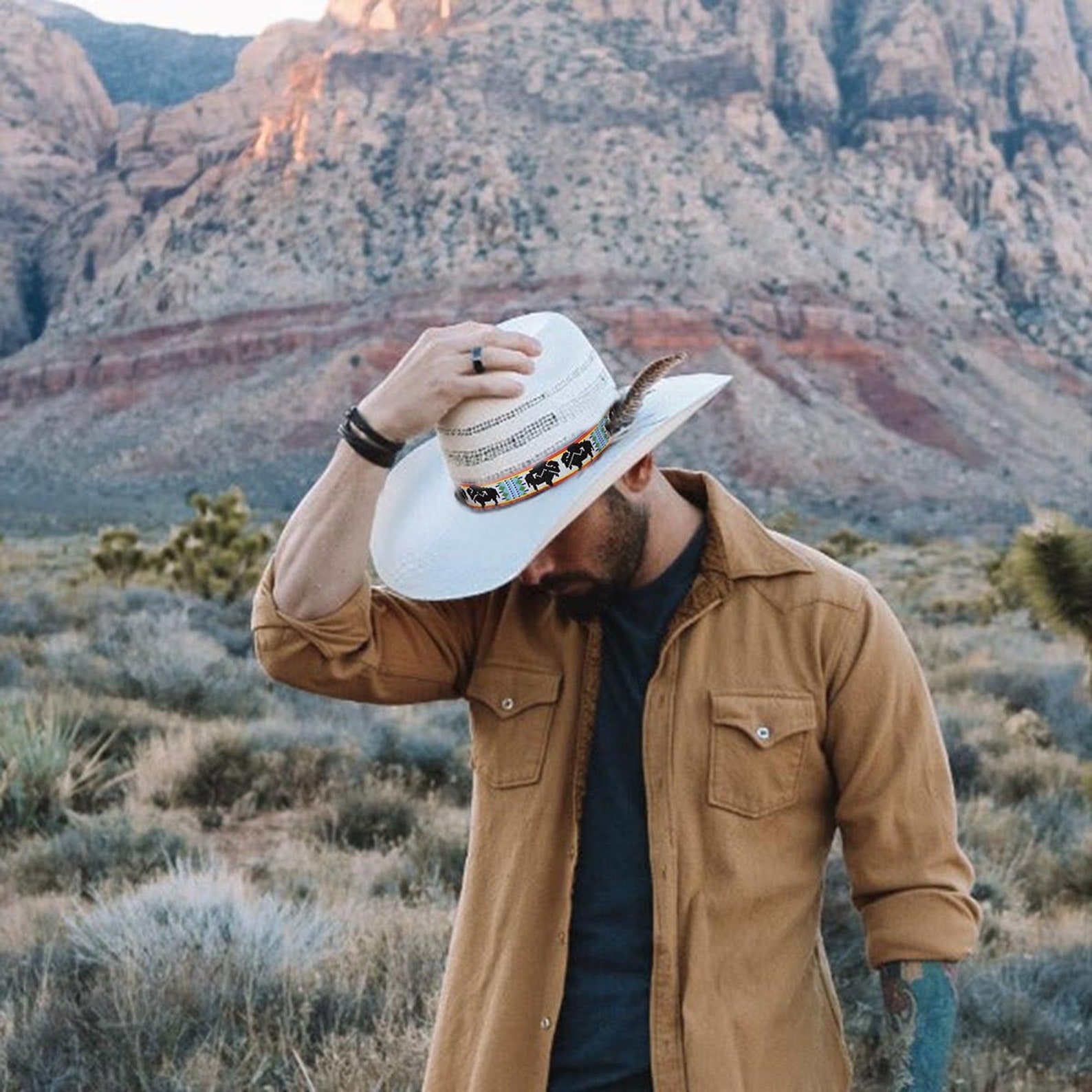 Buffalo Native American Style Wide Hat Band, Beaded Hatband - Etsy