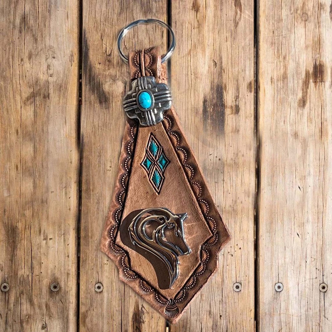 Custom Leather Key Ring, Hand Tooled, Carved Leather, Hand Painted ...